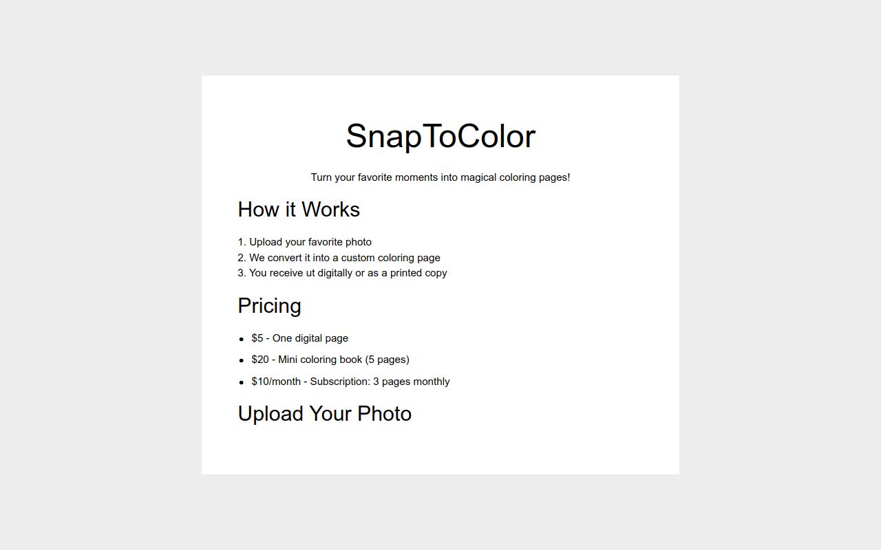 SnapToColor – Custom Coloring Pages from Your Photos